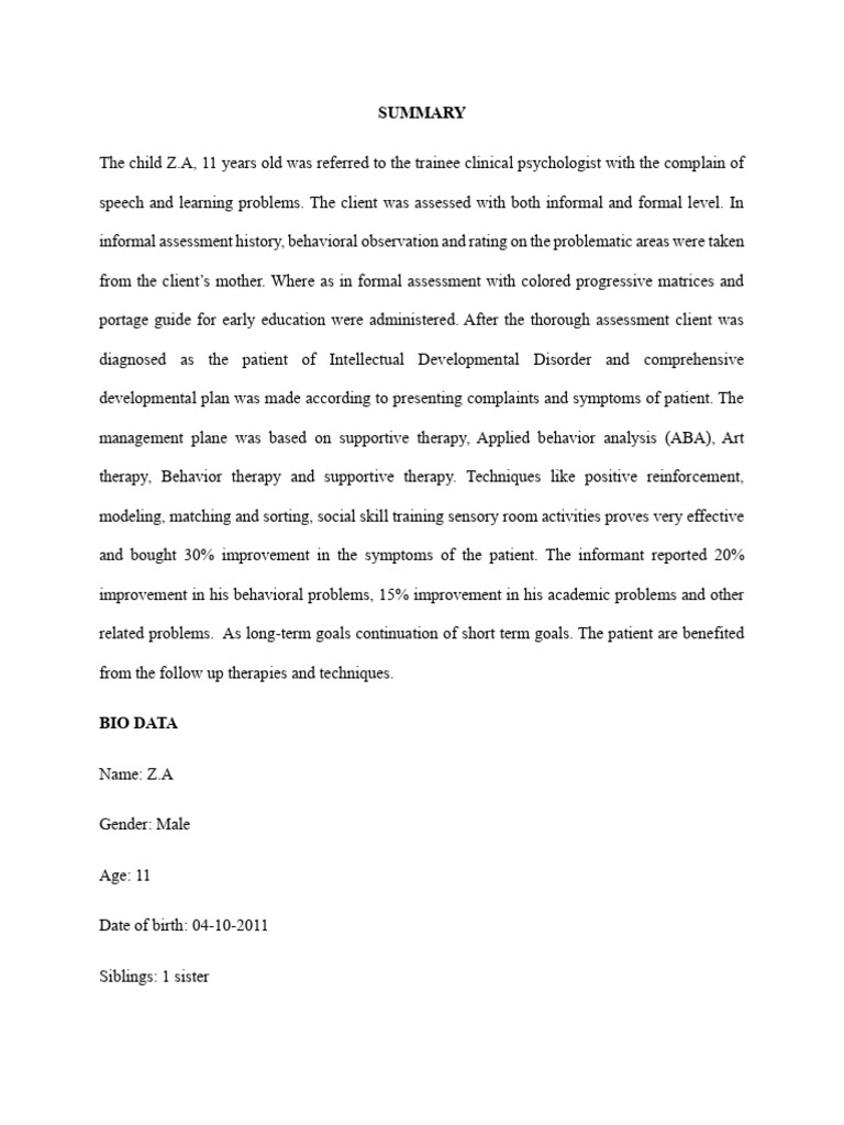 Case 01 Idd Pdf Psychotherapy Developmental Disorder