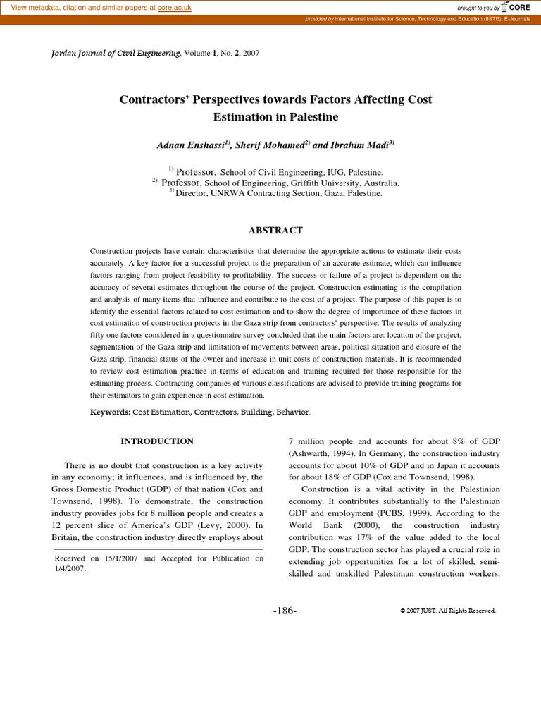 Cost Estimation Factors in Gaza Construction | PDF | Sample Size ...