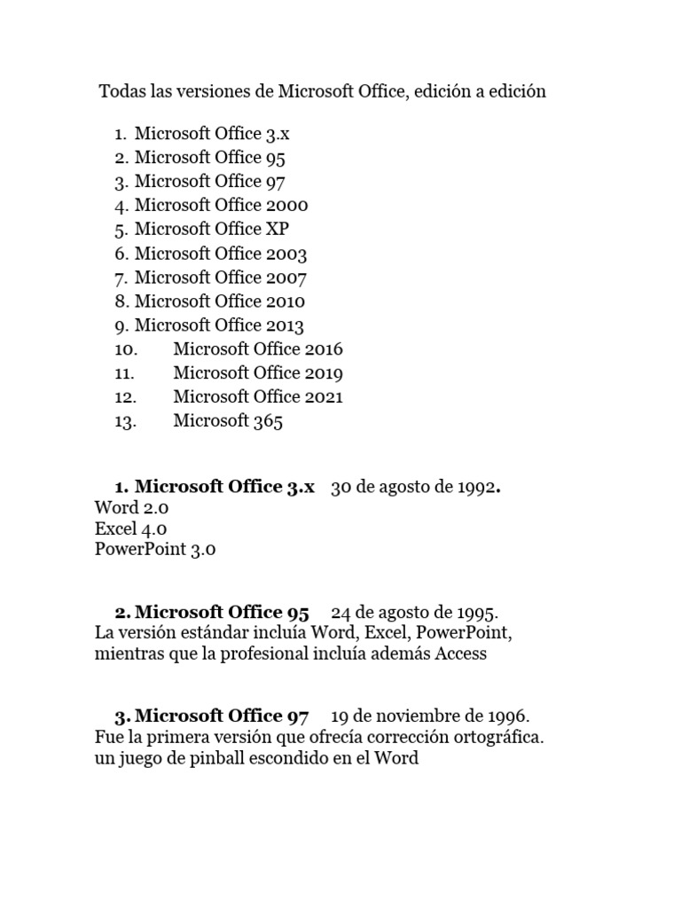 Historia de versiones de Microsoft Office | PDF | Microsoft Office ...