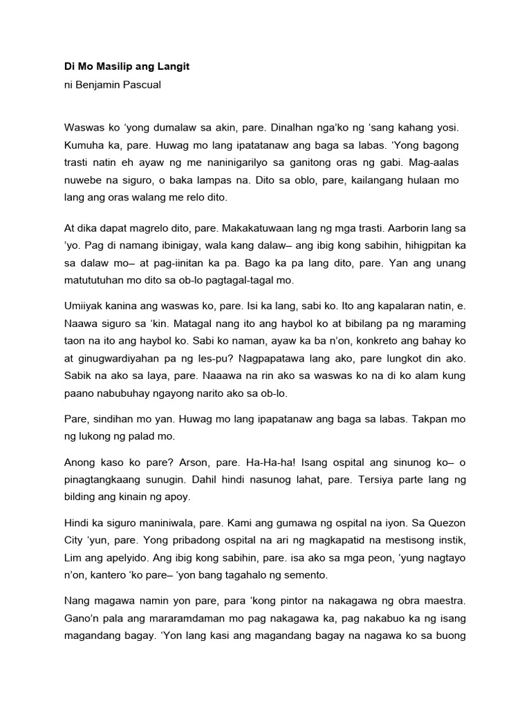 Di Mo Masilip Ang Langit - Benjamin Pascual (Justin Agustin) | PDF