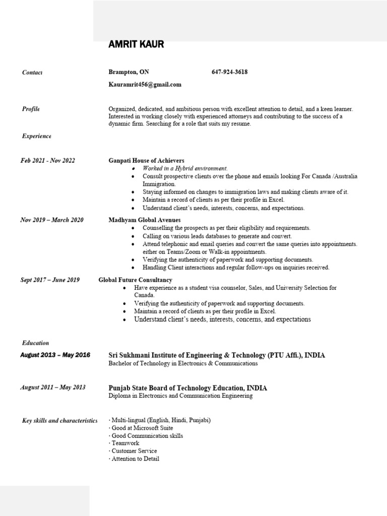 AMRIT KAUR Resume-6-1 (1) | PDF | Computing