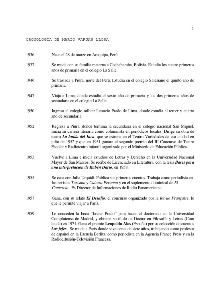 Biografia Mario Vargas Llosa | PDF | Perú