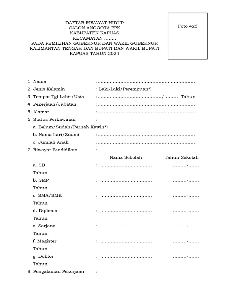 CV Calon Anggota PPK 2024 | PDF
