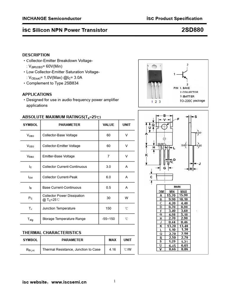Inchange - Semiconductor 2SD880 Datasheet | PDF | Bipolar Junction ...