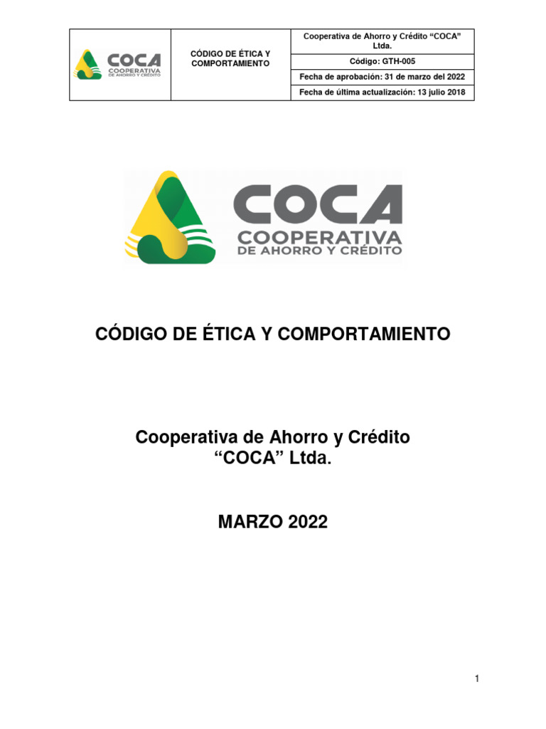 Código de Ética Cooperativa COCA | PDF | Cooperativa | Comportamiento
