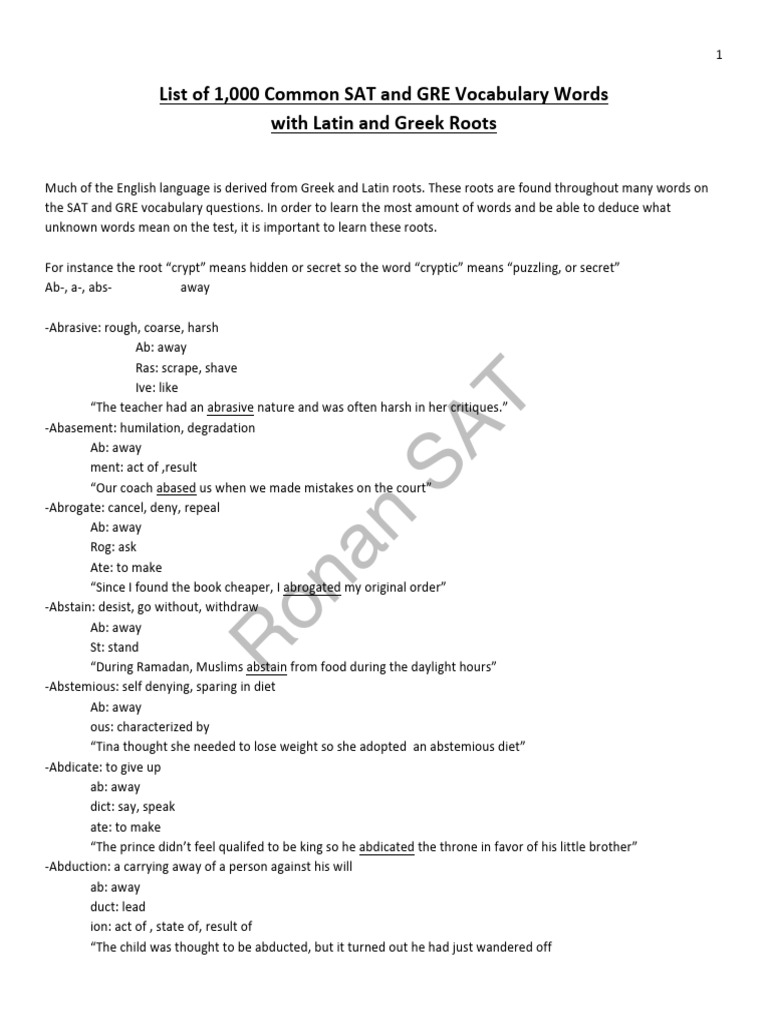 SAT and GRE Vocabulary Roots Guide | PDF | Judiciaries | Judgment (Law)