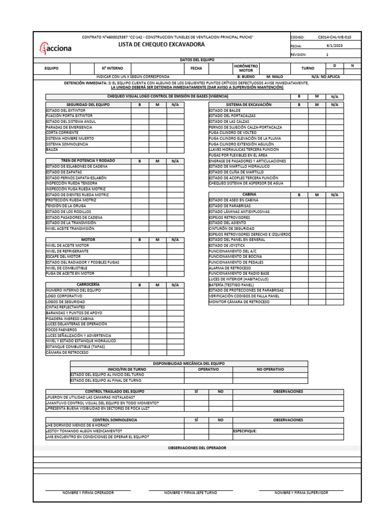 C3014-CHL-ME-010 Rev. 1 Check List Excavadora | PDF | Tecnología de vehículos | Tecnologías ...
