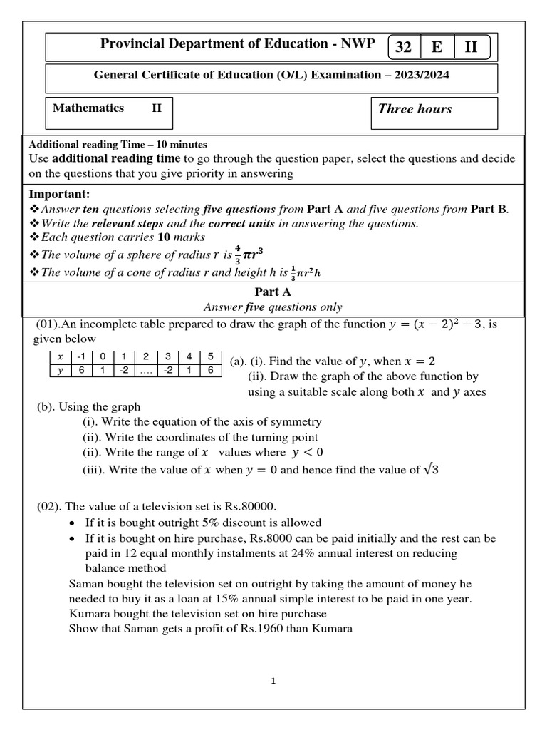 Rehearse Test paper 02- Mathematics II(2023) | PDF | Cartesian ...