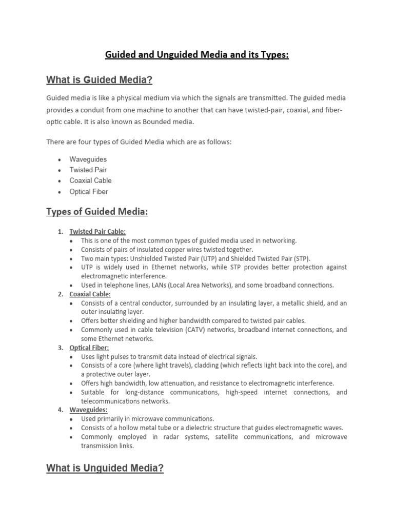 Guided and Unguided Media and Its Types | PDF | Transmission Medium | Radio