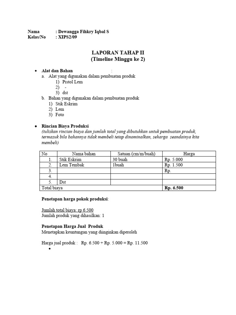 Contoh LAPORAN PEMBUATAN PRODUK | PDF
