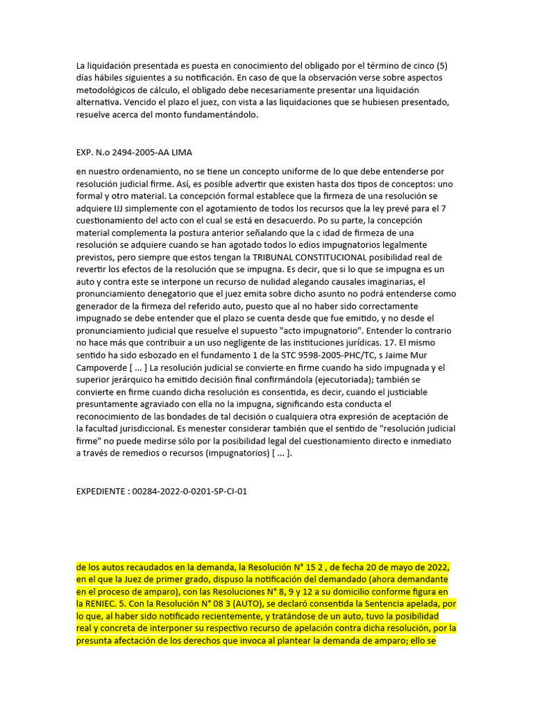La Liquidación Presentada Es Puesta en Conocimiento Del Obligado Por El Término de Cinco | PDF ...