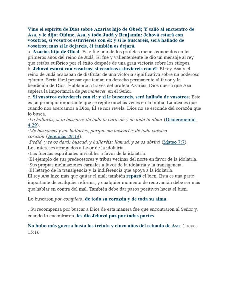 Vino El Espíritu de Dios Sobre Azarías Hijo de Obed | PDF