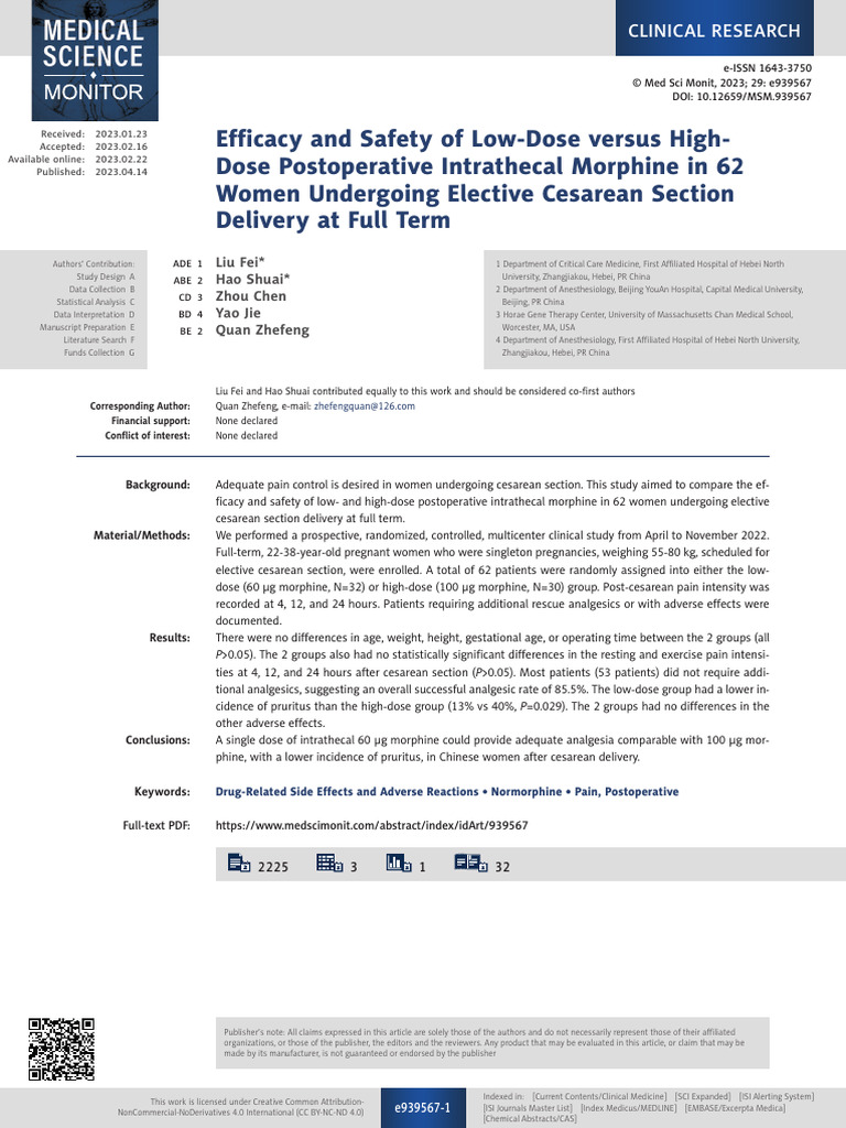Efficacy and Safety of Low-Dose Versus High Dose Postoperative ...