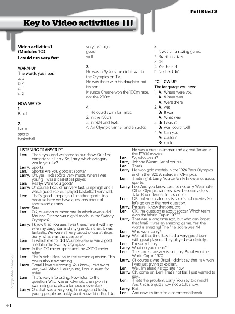 Full Blast 2 - Video Activities KEY | PDF | New York City