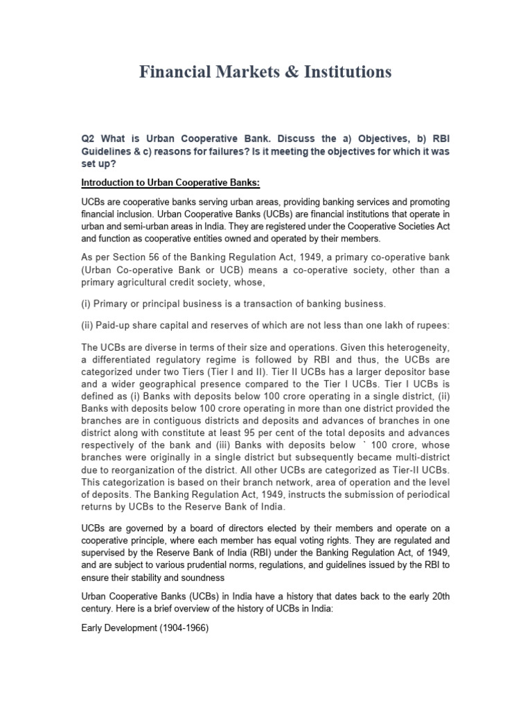 Financial Market & Institutions | PDF | Banks | Reserve Bank Of India