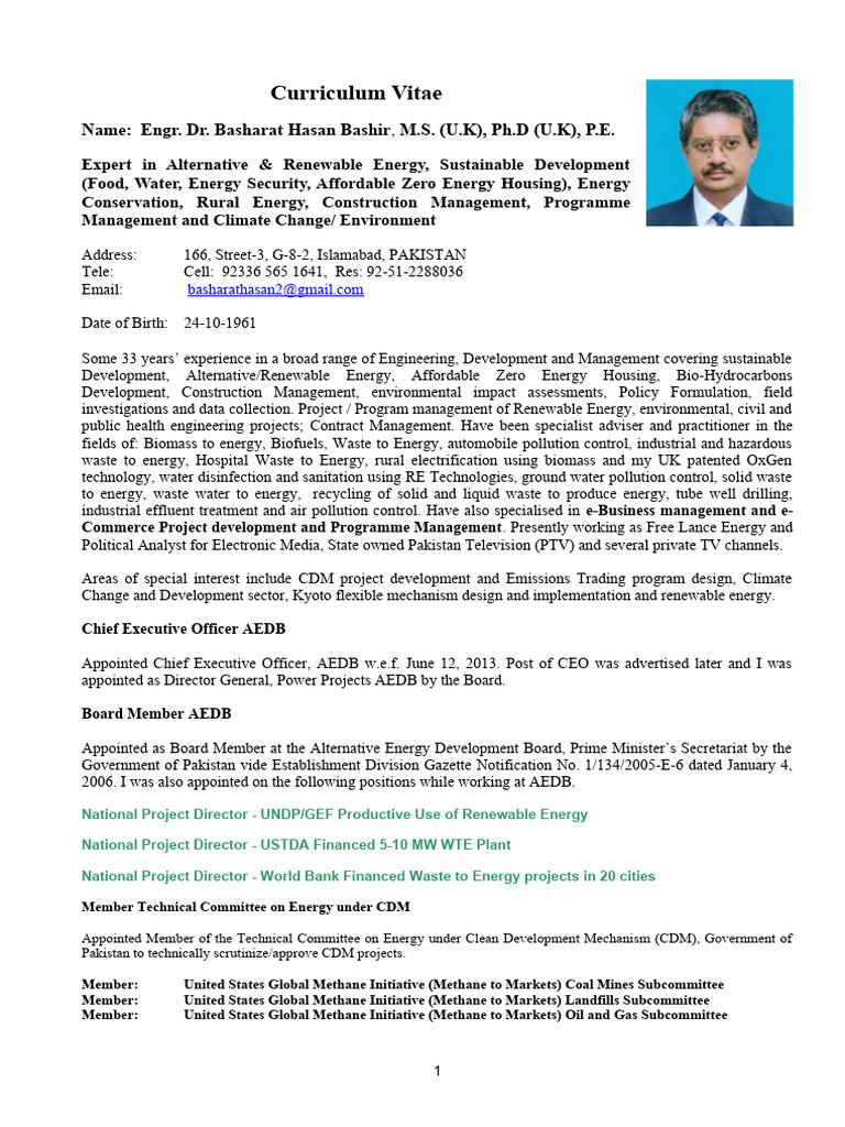 1566engr DR BASHARAT HASAN BASHIR - CV | PDF | Nature