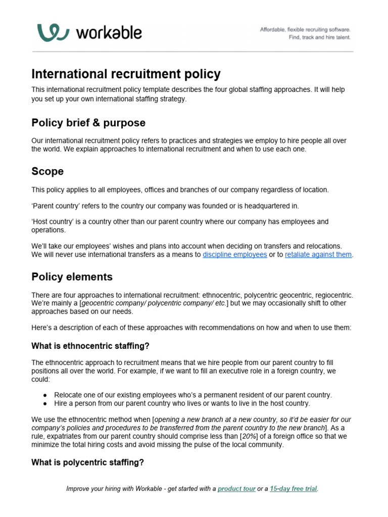 International Recruitment Policy | PDF | Recruitment | Economies