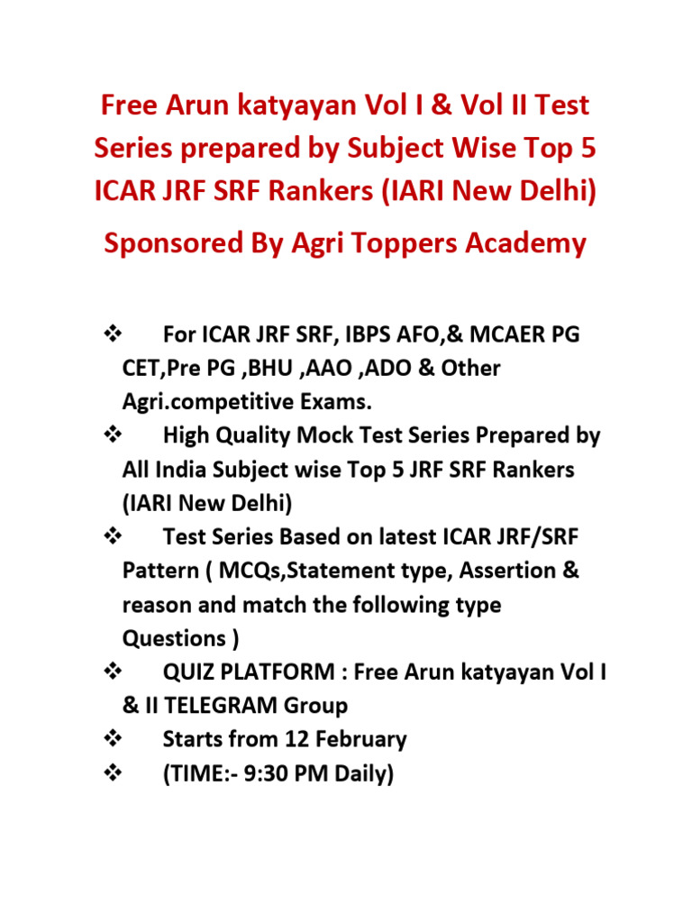 Free Test Series for Arun Katyayan Vol I & II | PDF | Soil | Agriculture
