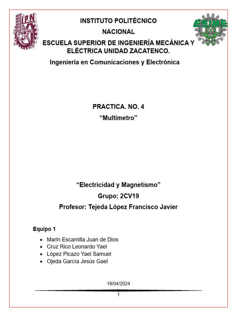 Practica 4 multimetro | PDF | Ciencia de los Materiales | Cantidad