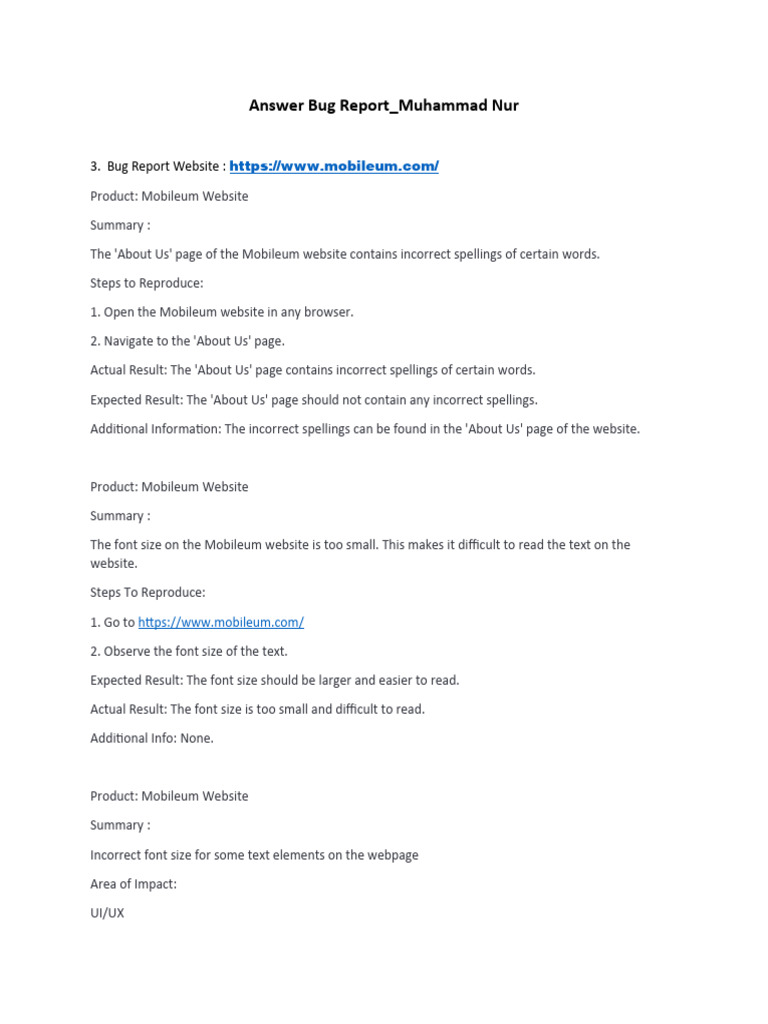 Answer Bug Report_Muhammad Nur | PDF | Mobile Technology | 4 G