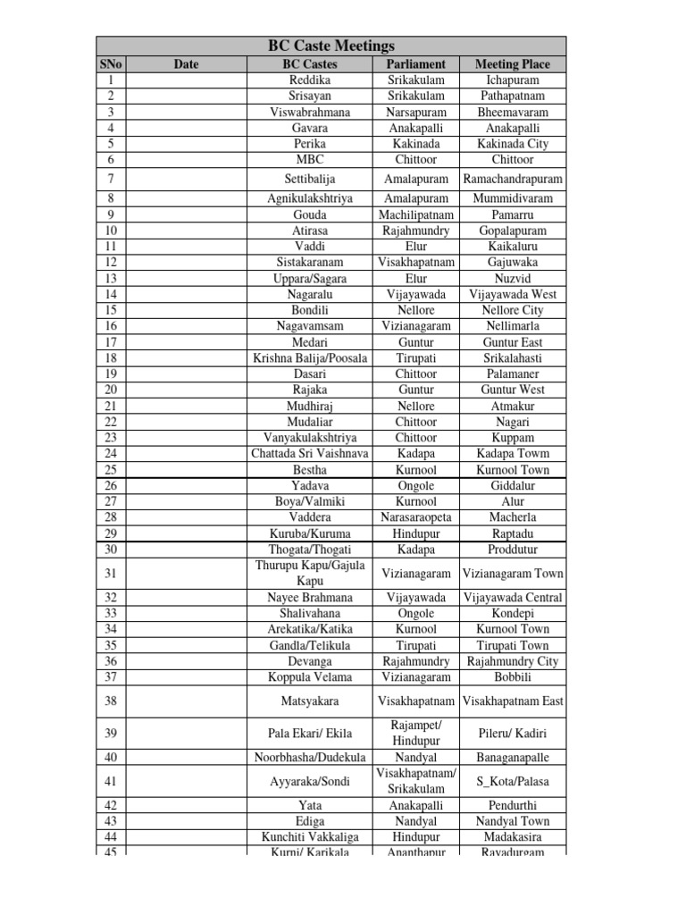 BC Caste Meetings | PDF | Social Groups Of India | South India