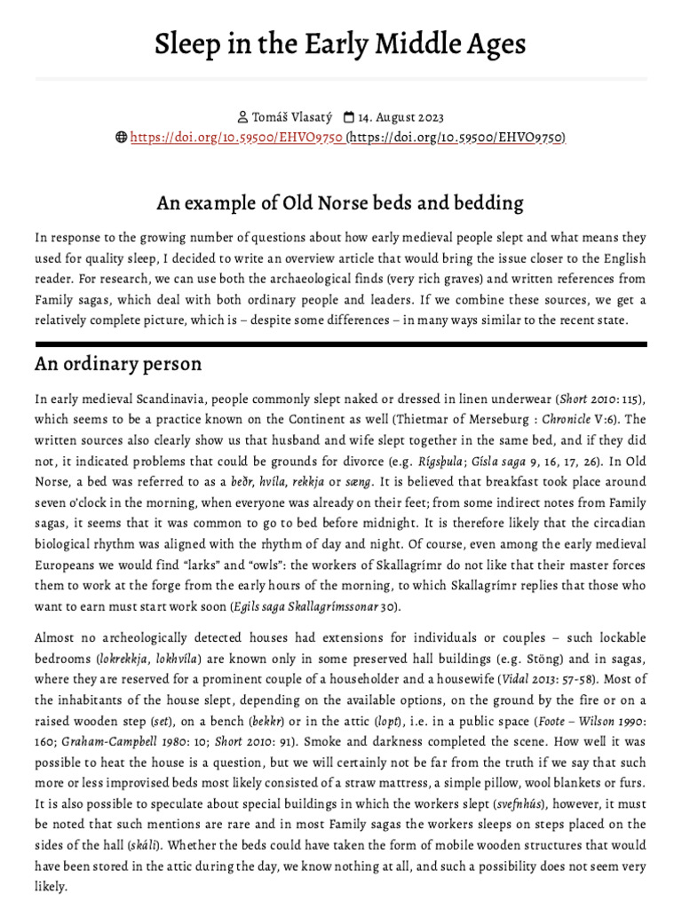 Early Medieval Sleep Practices | PDF | Bed | Bedding