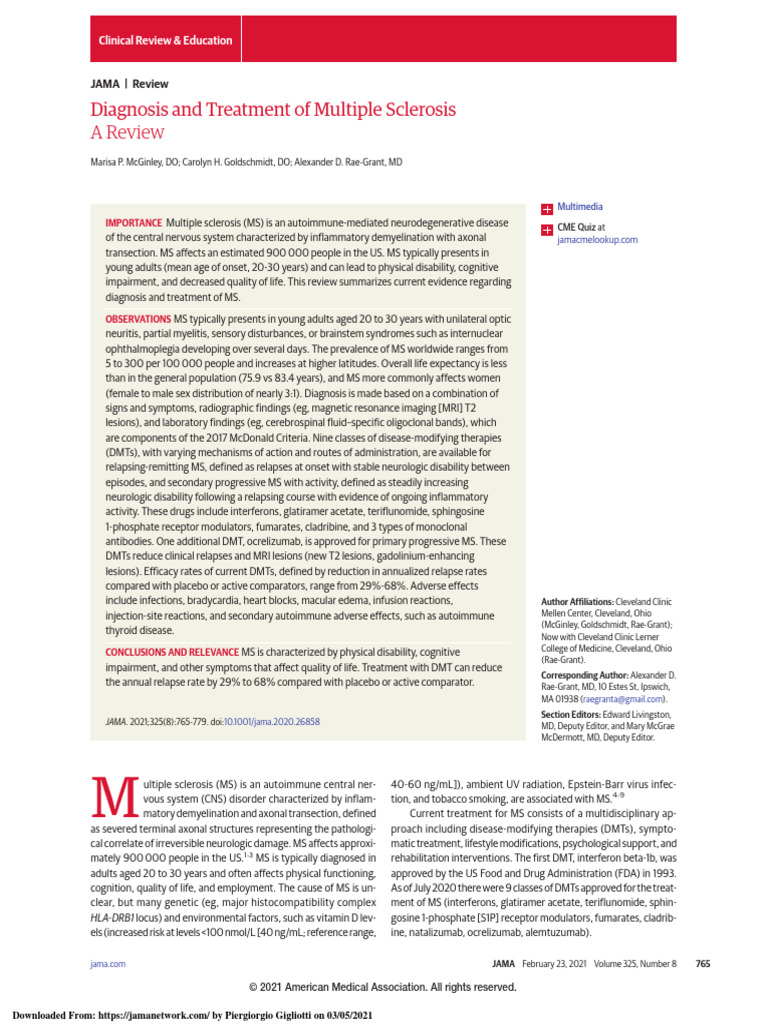 Diagnosis and Treatment of Multiple Sclerosis3 | PDF | Multiple Sclerosis | Clinical Medicine