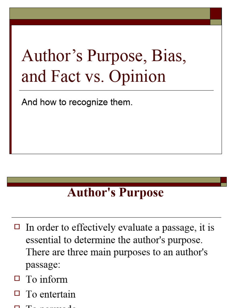 Authors Purpose Bias and Fact Vs | PDF | Underwater Diving | Writers