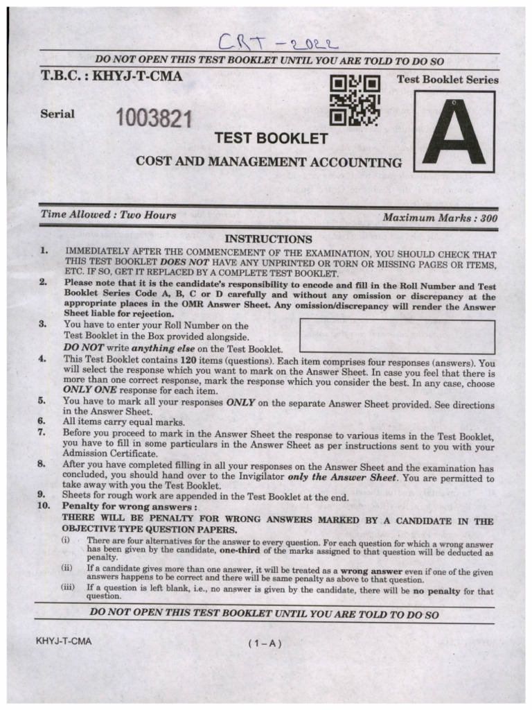 QP Cost Management Accounting 300822 | PDF