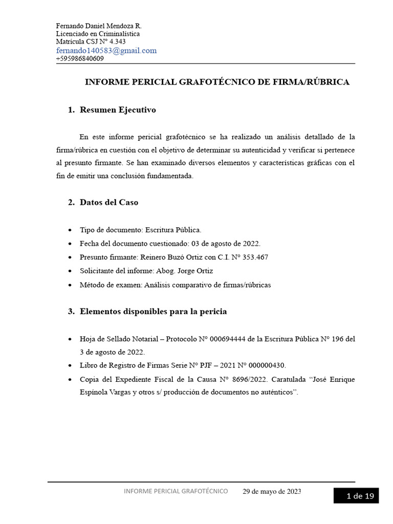 Informe Pericial Grafotécnico de Firma | PDF