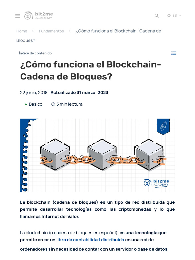 Cómo Funciona La Cadena de Bloques (Blockchain) - Bit2me | PDF | Bitcoin | Criptomoneda