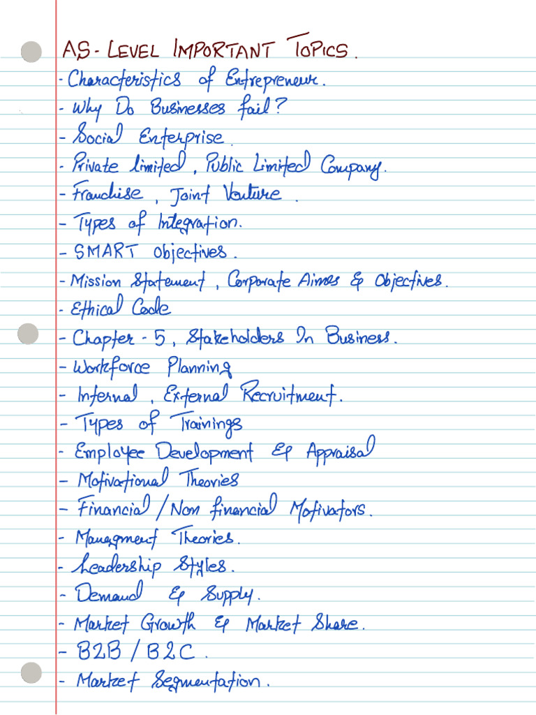 As Level Important Topics | PDF | Business