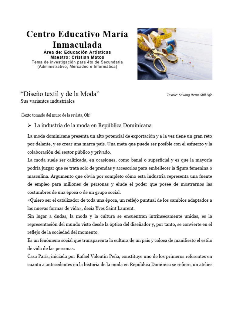 Texto, La Industria de La Moda en República Dominicana | PDF | Moda ...