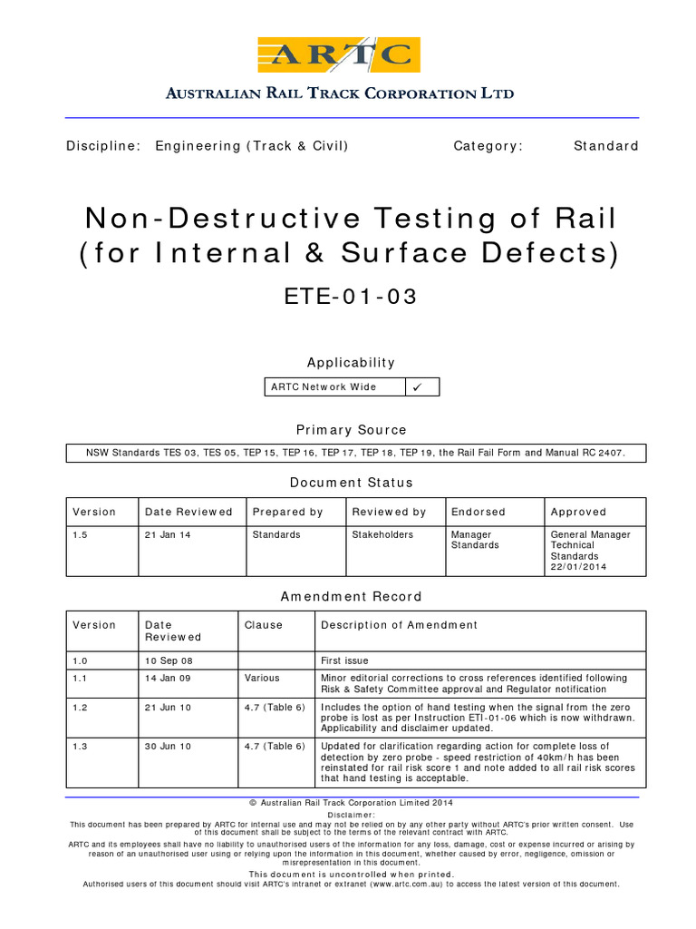 Australian RAIL TC | PDF | Nondestructive Testing