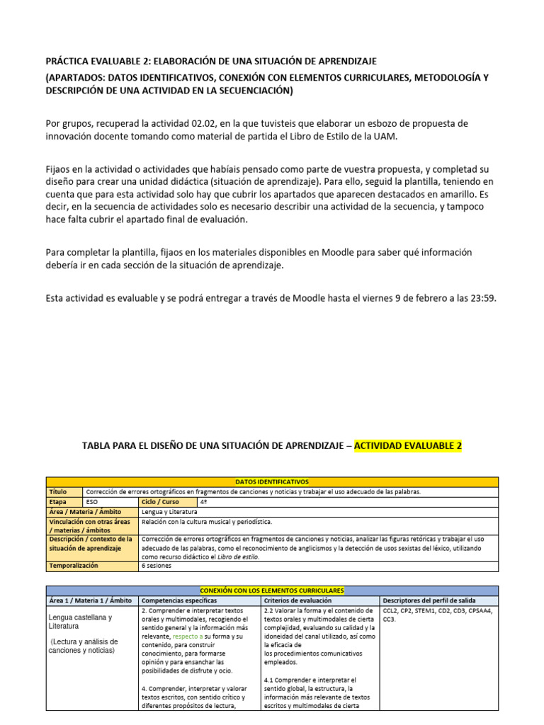 Plantilla para El Diseño de Una Ud o Situación de Aprendizaje | Descargar gratis PDF ...