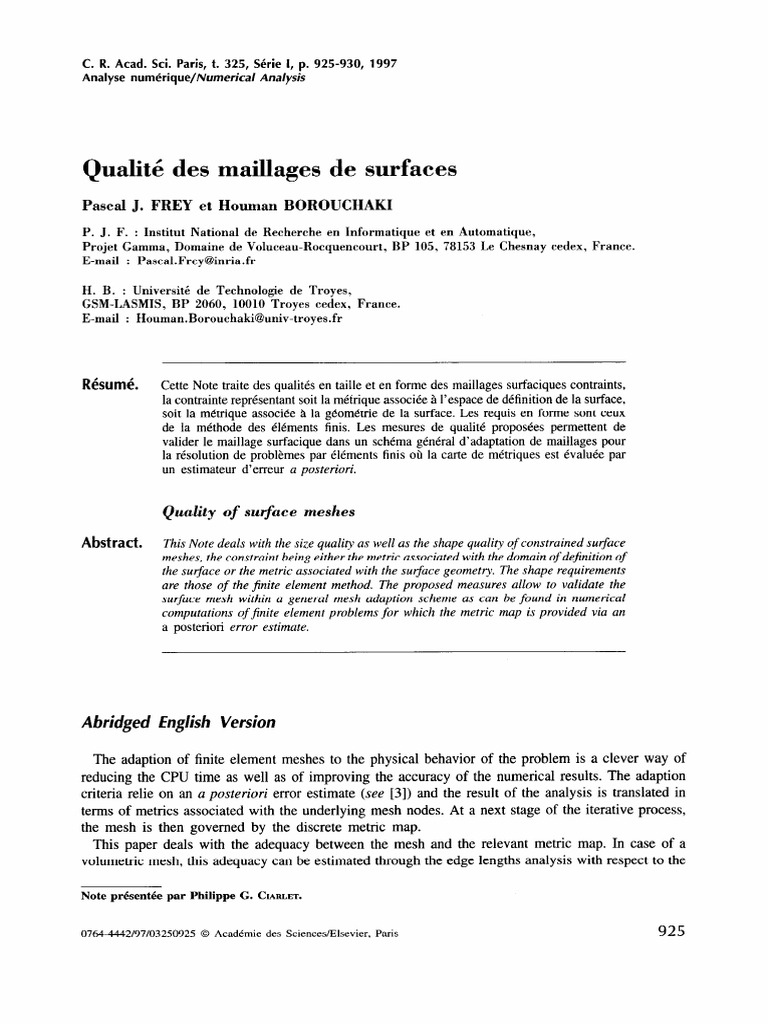 Qualite Des Maillages de Surfaces | PDF | Finite Element Method | Triangle