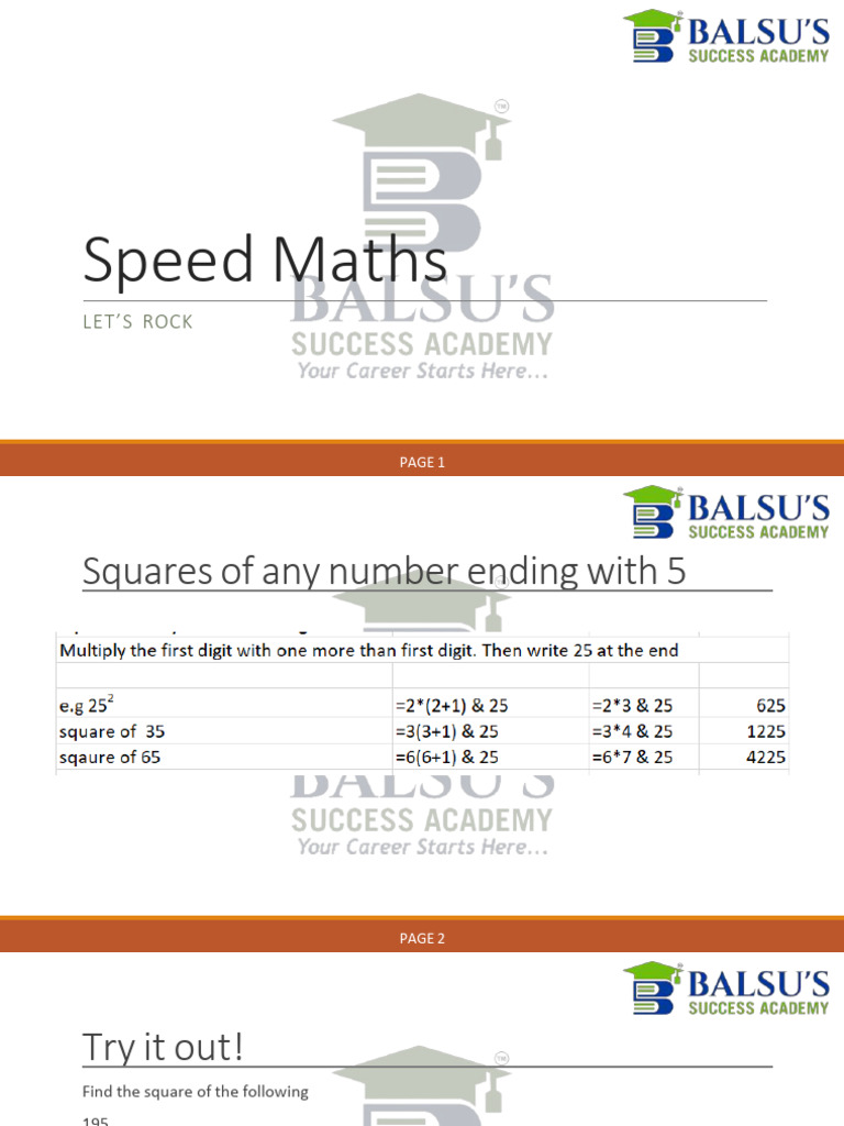 Speed Maths Class Handout | PDF | Multiplication | Numbers