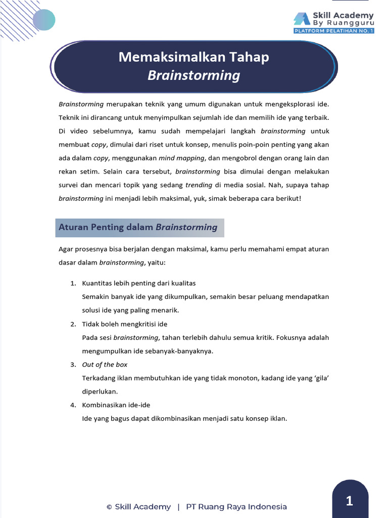 Memaksimalkan Tahap: Brainstorming | PDF | Karier & Perkembangan