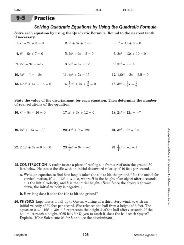 Pg. 126 Alg1hwp-1 Copy Dragged | PDF | Quadratic Equation | Equations