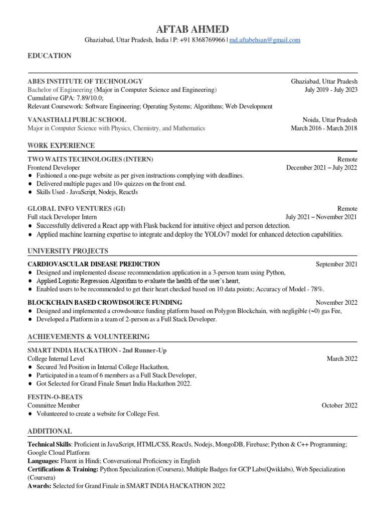 Aftab Ahmed: Computer Science Graduate | PDF | Cloud Computing | World ...