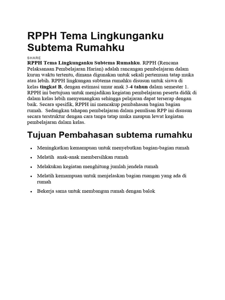 RPPH Tema Lingkunganku Subtema Rumahku Ruang Makan | PDF | Karier ...