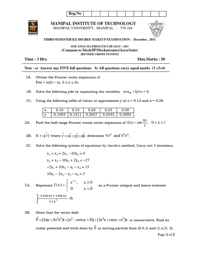 Engineering Mathematics III (MAT - 201) RCS (Makeup) | PDF | Applied ... Engineering Mathematics III (MAT - 201) RCS (Makeup) | PDF | Applied ...