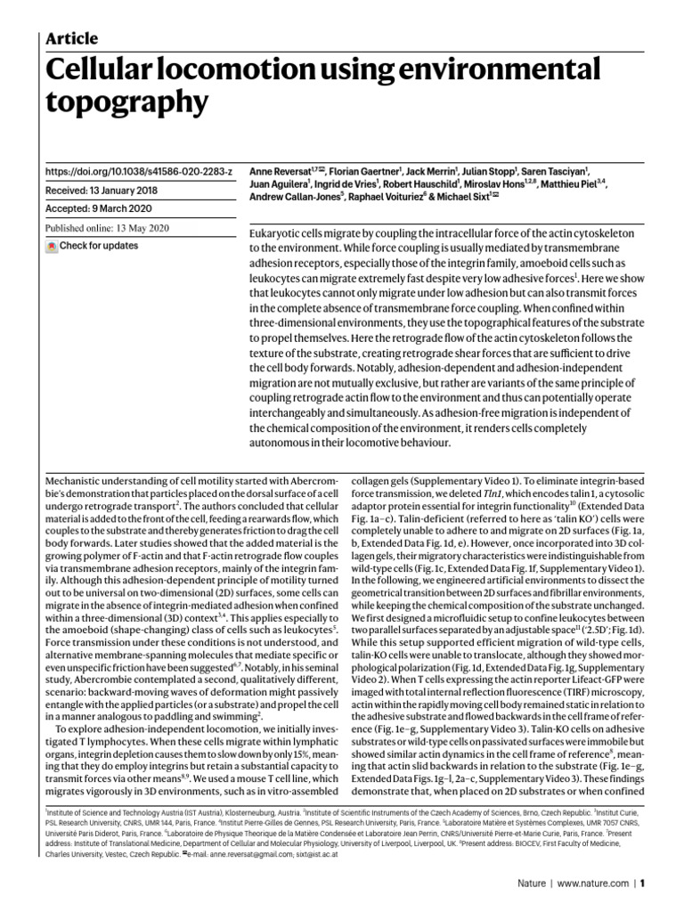 Cellular Locomotion Using Environmental Topography Download Free Pdf Cell Adhesion Cell