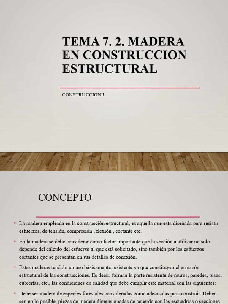 Tema 7.2. Madera en Construccion Estructural | Descargar gratis PDF | Estrés (Mecánica) | Madera
