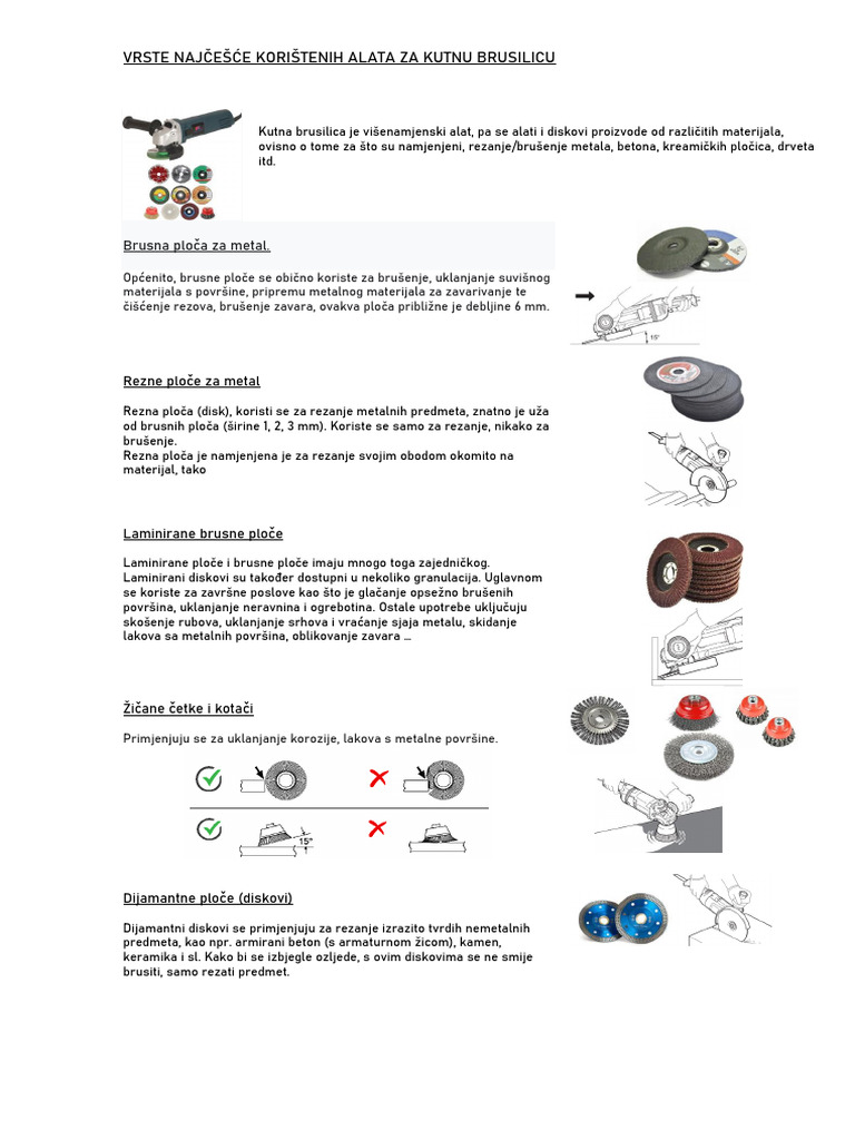 Vrste Najčešće Korištenih Alata Za Kutnu Brusilicu | PDF
