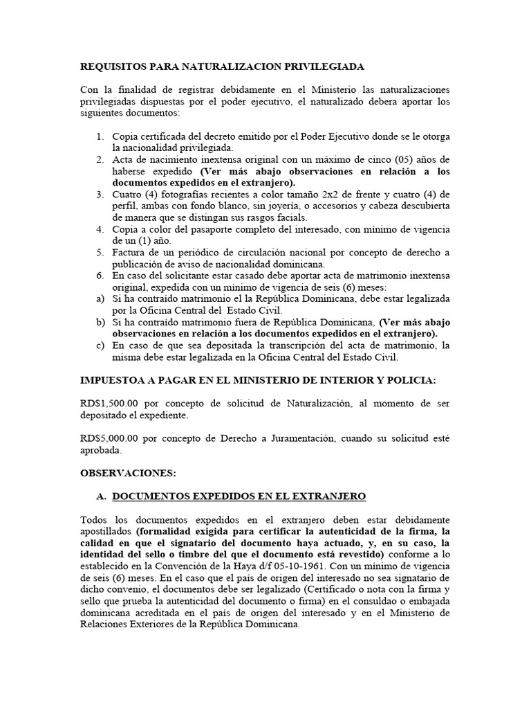 Requisitos para Naturalizacion Privilegiada | PDF | Gobierno y personalidad | Gobierno