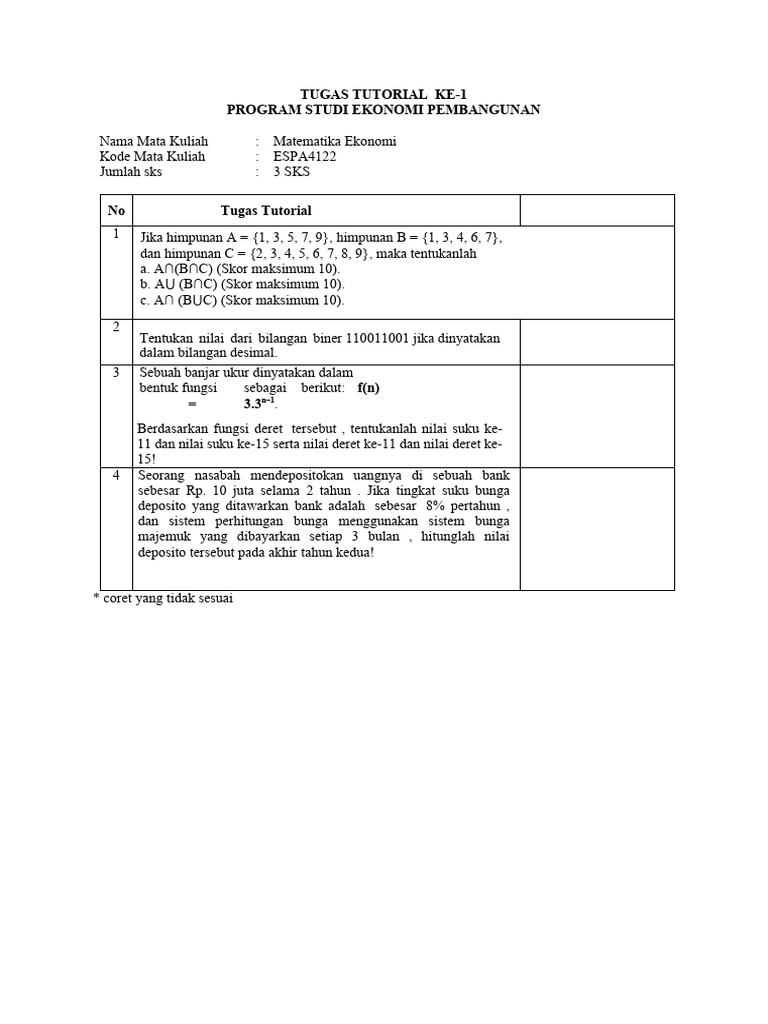 Tugas Tutorial Ke-1 Program Studi Ekonomi Pembangunan | PDF