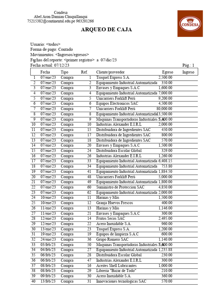 Reporte de Arqueo de Caja | PDF