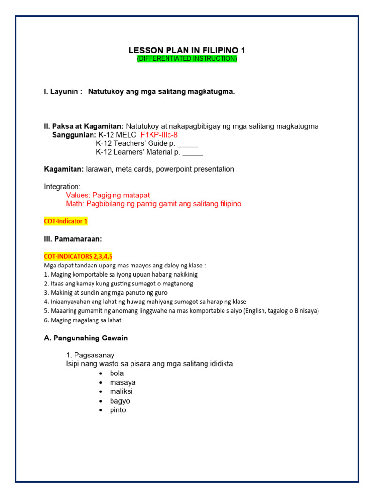 4th COT Filipino Lesson Plan | PDF