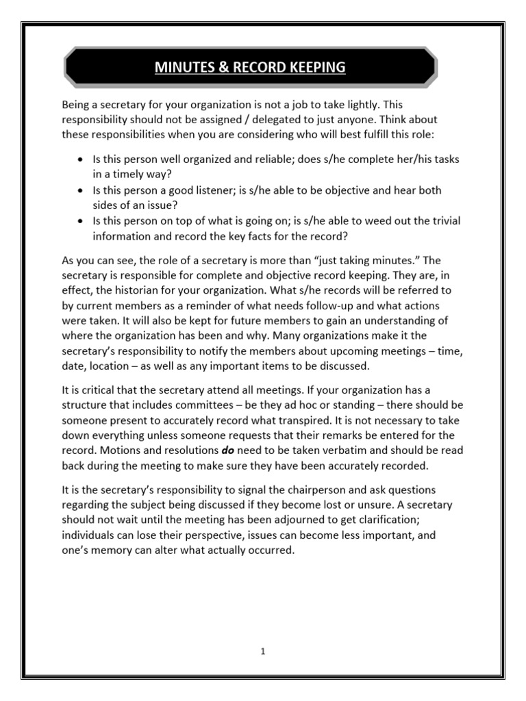 06 Minutes and Record Keeping | PDF | Committee